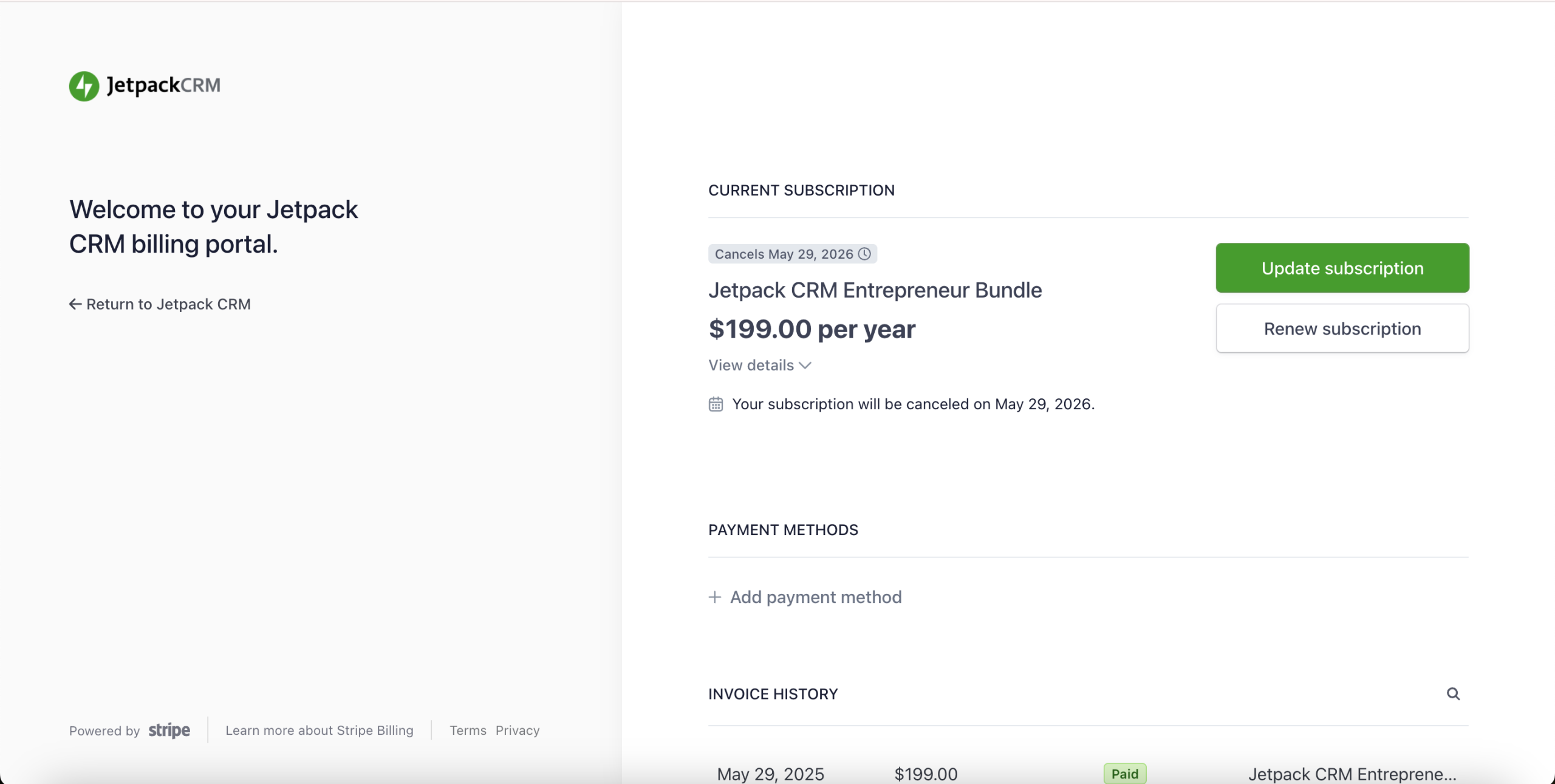 Cancel Subscription | Jetpack CRM