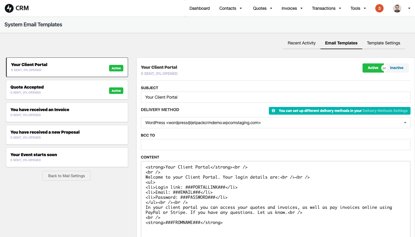 Editing System Email Templates | Jetpack CRM