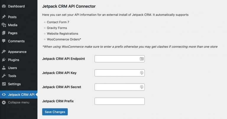 Connecting Gravity Forms from an external site to a CRM site | Jetpack CRM